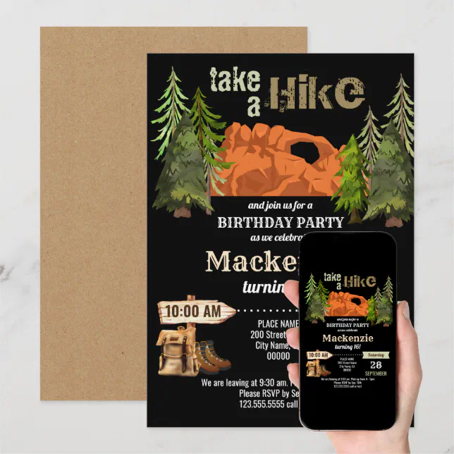 Hiking Birthday Party Invitation | Zazzle