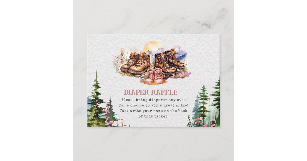 Hiking Boots Pink Girl Baby Shower Diaper Raffle Enclosure Card | Zazzle