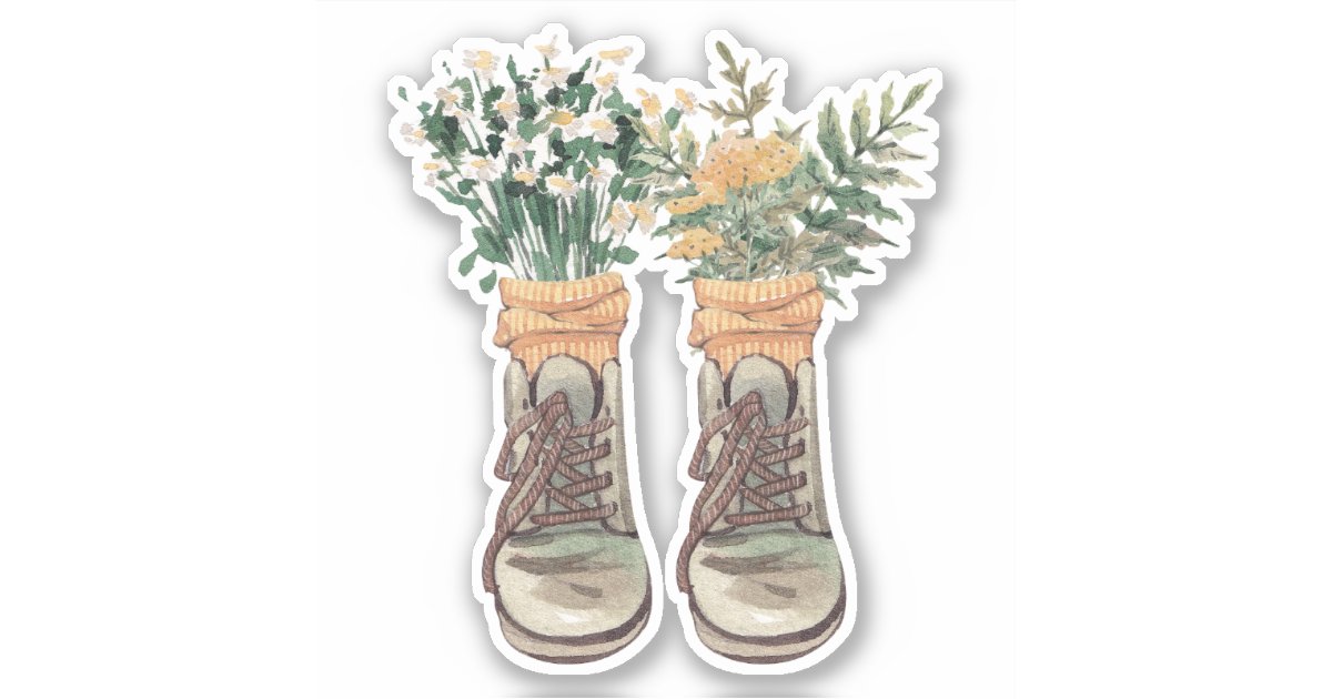 Hiking Boots & Wildflowers Sticker | Zazzle