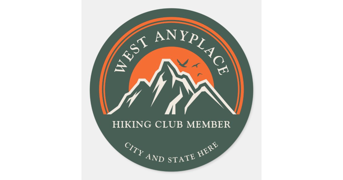 Hiking Club Logo Custom Name Business Employee Classic Round Sticker ...
