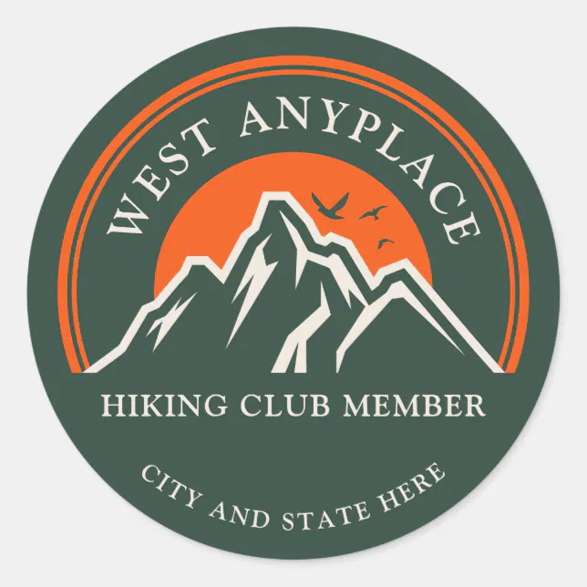 Hiking Club Logo Custom Name Business Employee Classic Round Sticker ...
