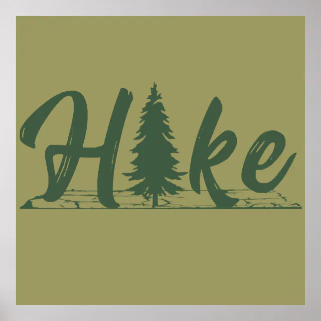 Hiking logo hike hikers with pine tree poster | Zazzle