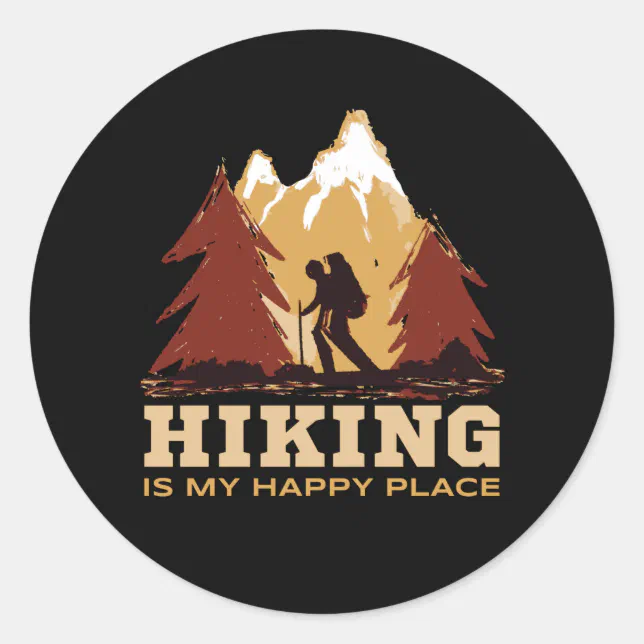 Hiking Mountain Outdoor Trekking Camping Nature Classic Round Sticker ...