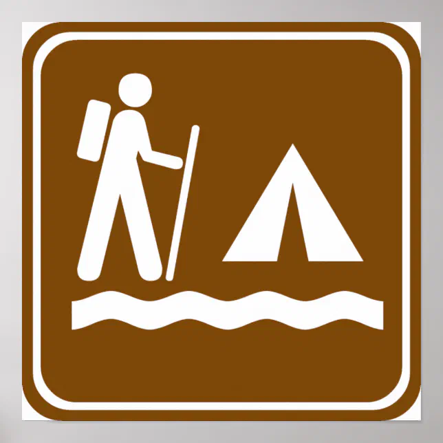 Hiking Trail with Lakeside Camping Highway Sign | Zazzle