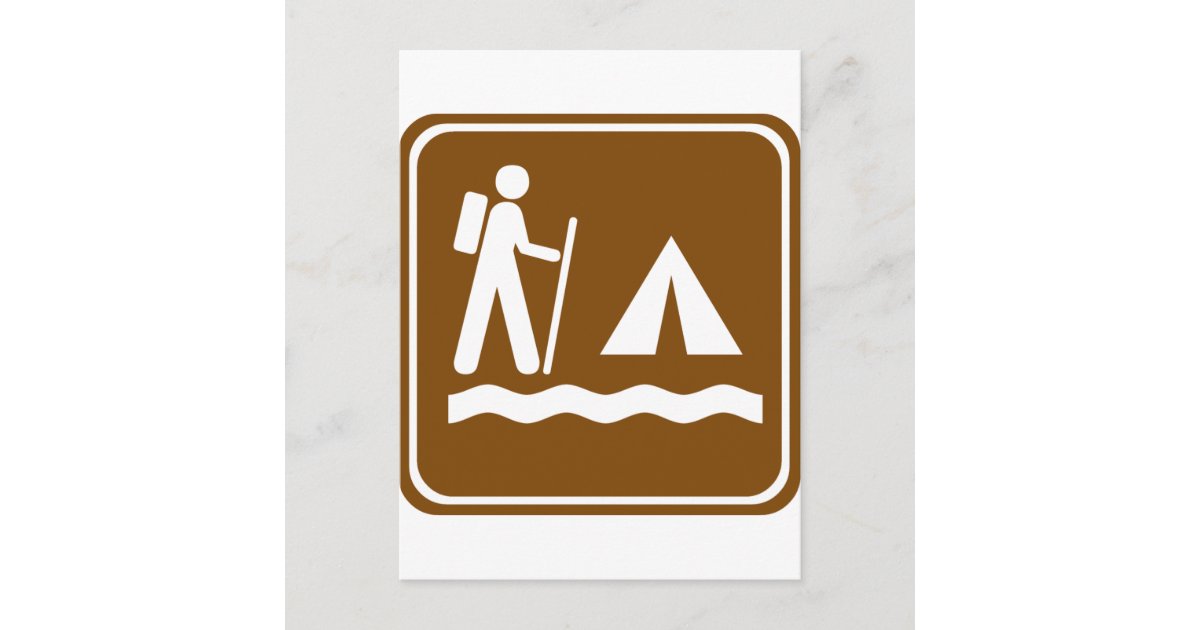 Hiking Trail with Lakeside Camping Highway Sign Postcard | Zazzle