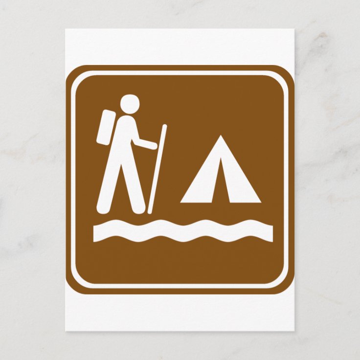 Hiking Trail with Lakeside Camping Highway Sign Postcard | Zazzle