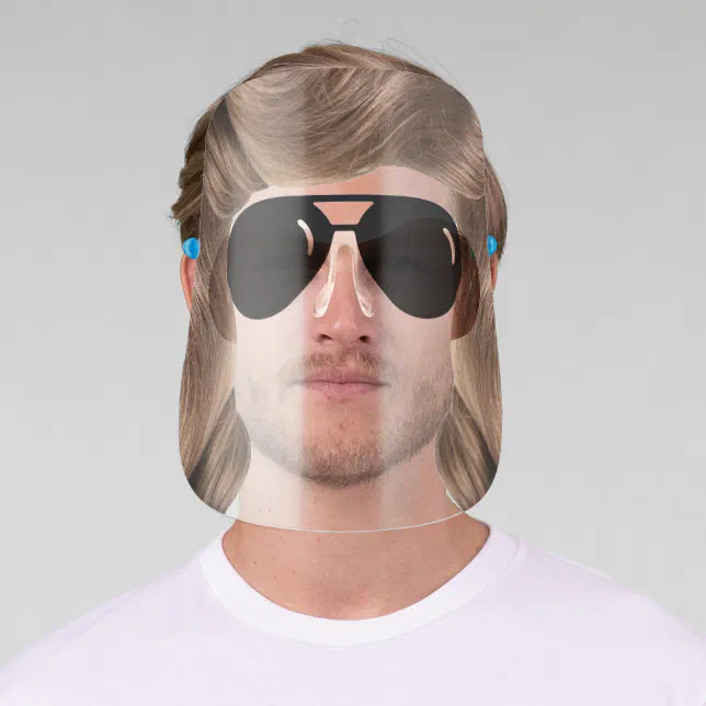 Hilarious hippy eighties rock n shades hair face shield | Zazzle