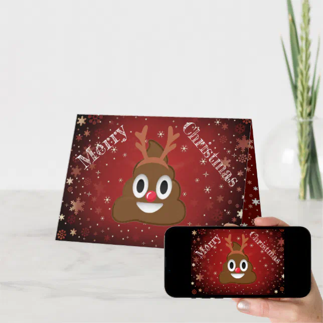 Hilarious Xmas Poop Reindeer Santa Emoji Holiday Card | Zazzle