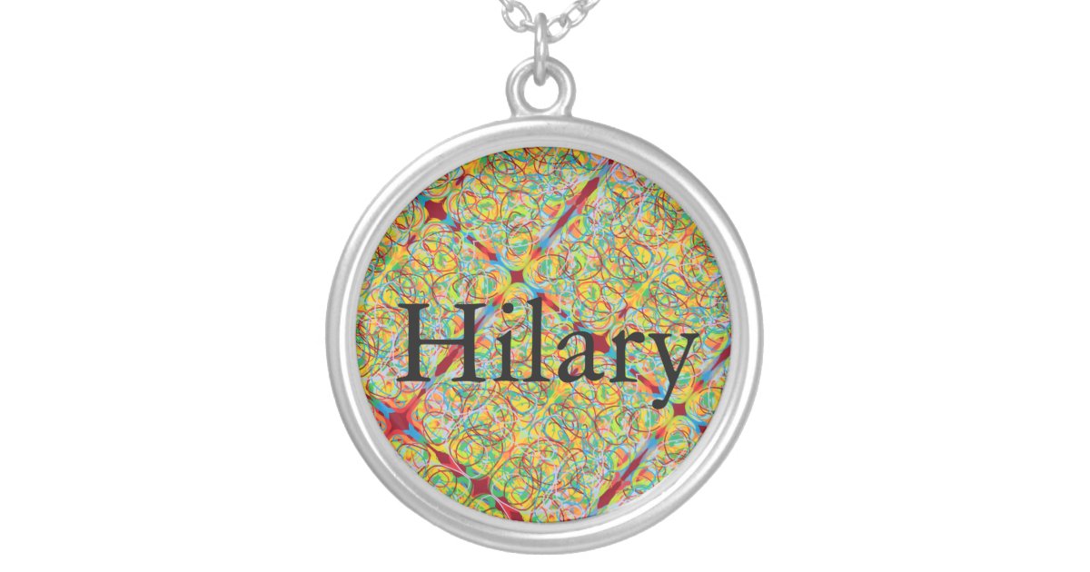 Hilary name with abstract art background silver plated necklace | Zazzle