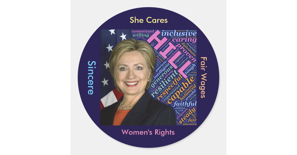 Hillary Clinton Pres., Flag & Caring Words Sticker | Zazzle