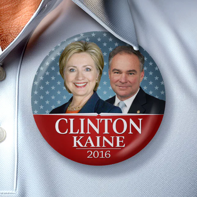 Hillary Clinton & Tim Kaine Jugate Photo Stars Pinback Button | Zazzle