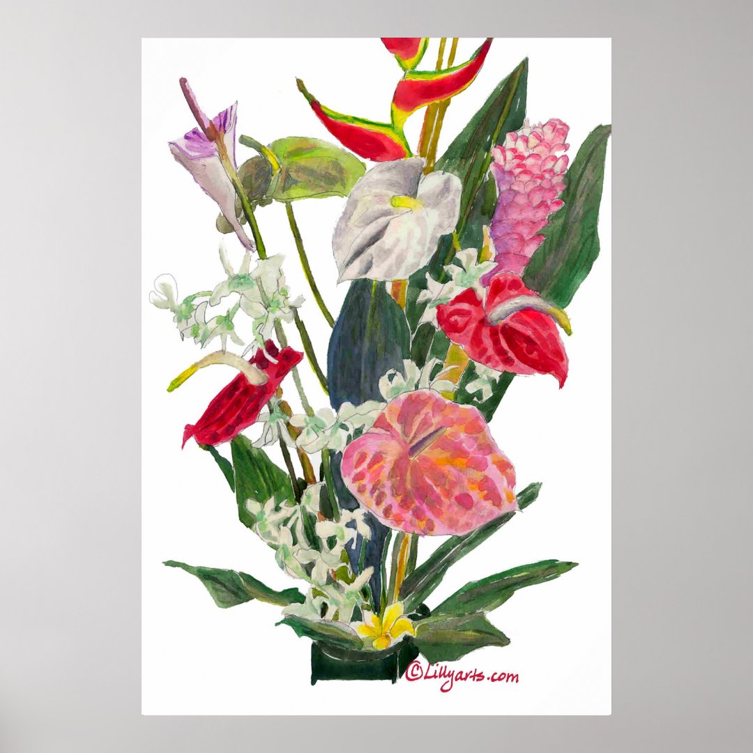 Hilo Flowers Watercolor Print and Poster | Zazzle