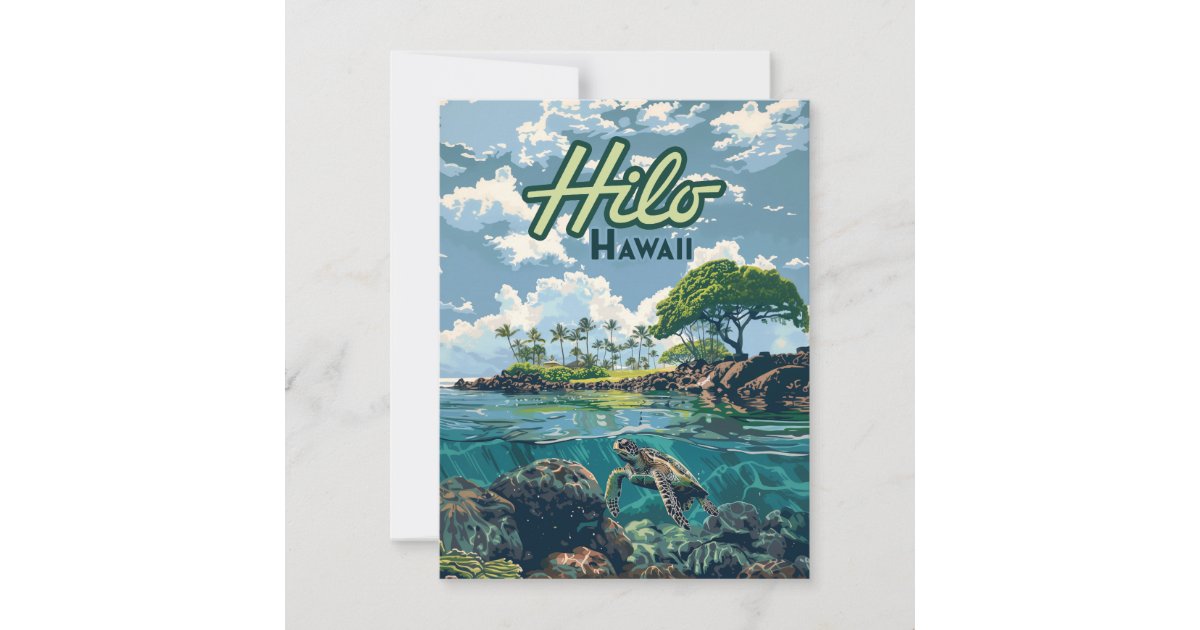 Hilo Hawaii Big Island Turtle Beach Vintage Card | Zazzle