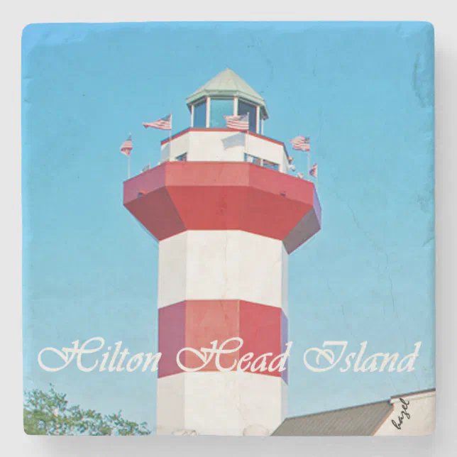 Hilton Head Island Lighthouse Coaster with Text | Zazzle