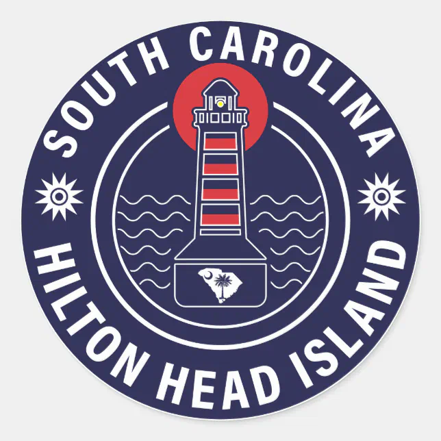 Hilton Head Island Lighthouse Retro Sunset Classic Round Sticker | Zazzle