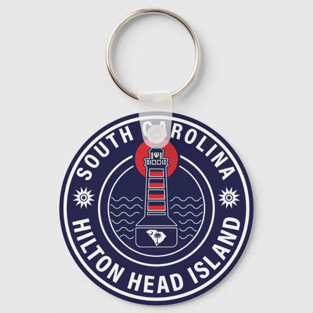 Hilton Head Island Lighthouse Retro Sunset Keychain | Zazzle
