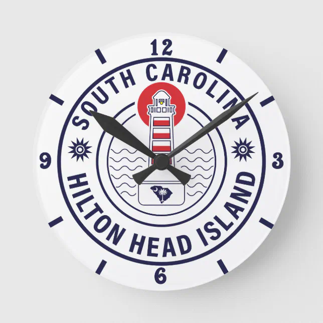 Hilton Head Island Lighthouse Retro Sunset Round Clock | Zazzle