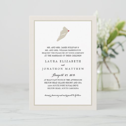 Hilton Head Island Map with heart | Wedding Invitation | Zazzle