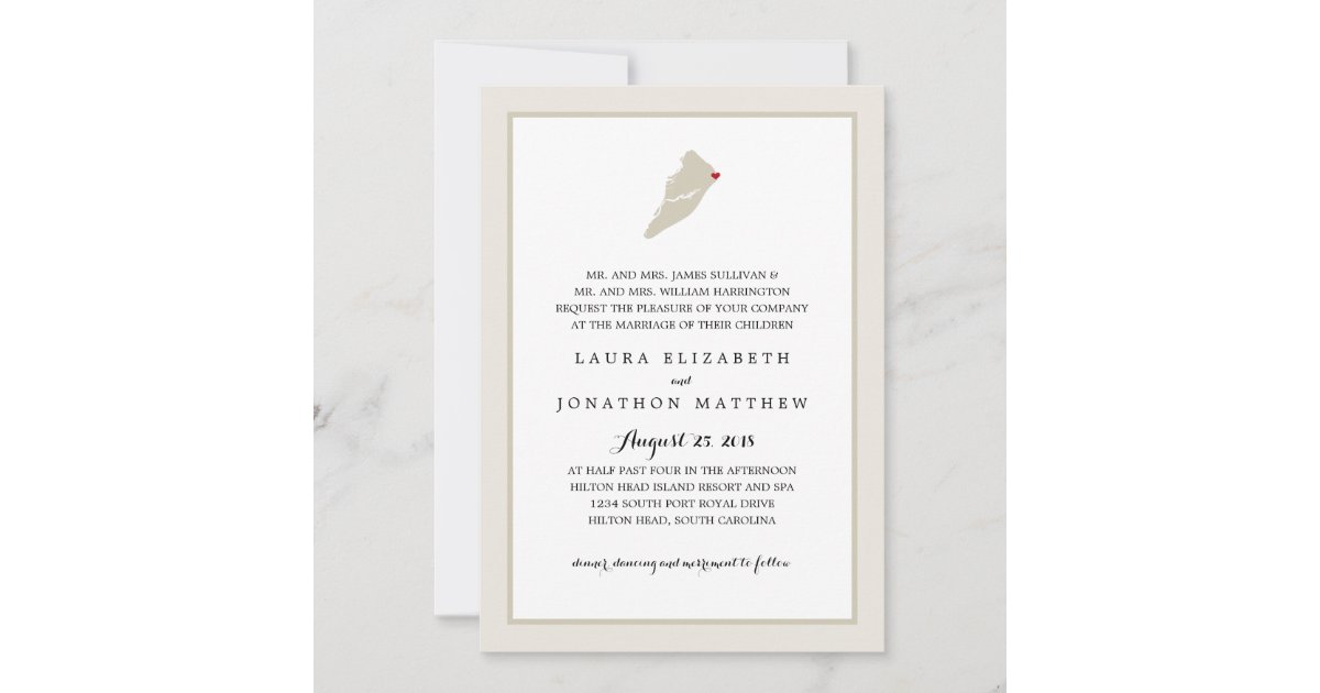 Hilton Head Island Map with heart | Wedding Invitation | Zazzle