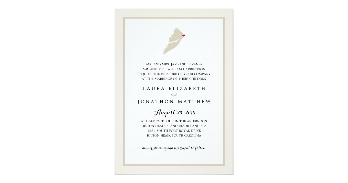 Hilton Head Island Map with heart | Wedding Invitation | Zazzle.com