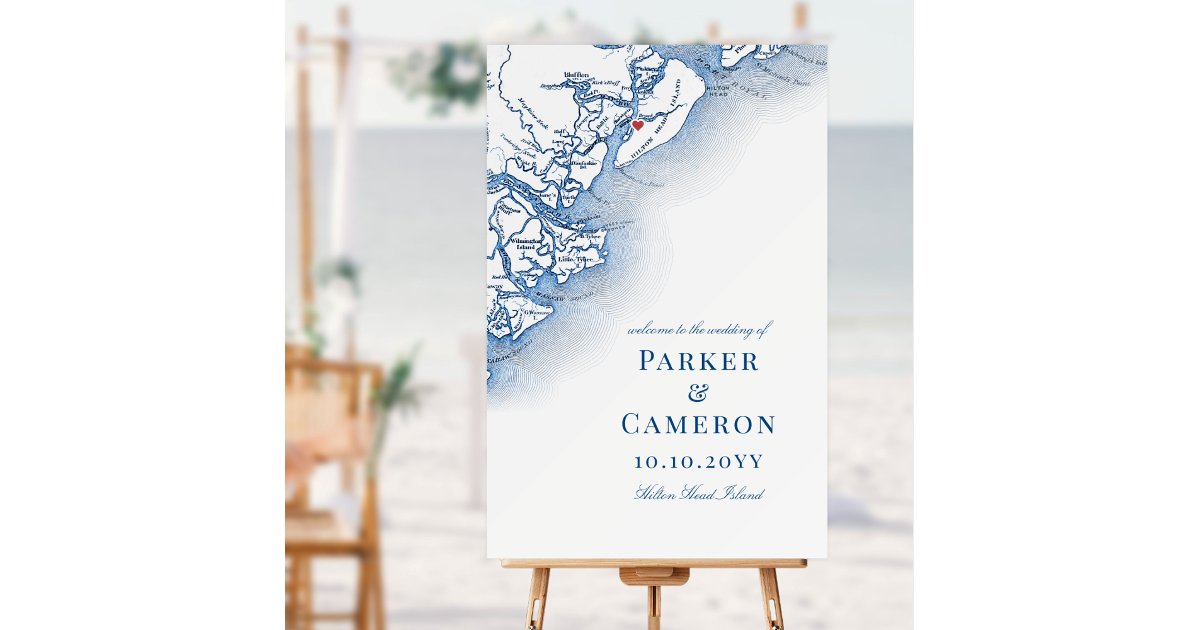 Hilton Head SC Map Navy Blue Wedding Welcome Sign | Zazzle