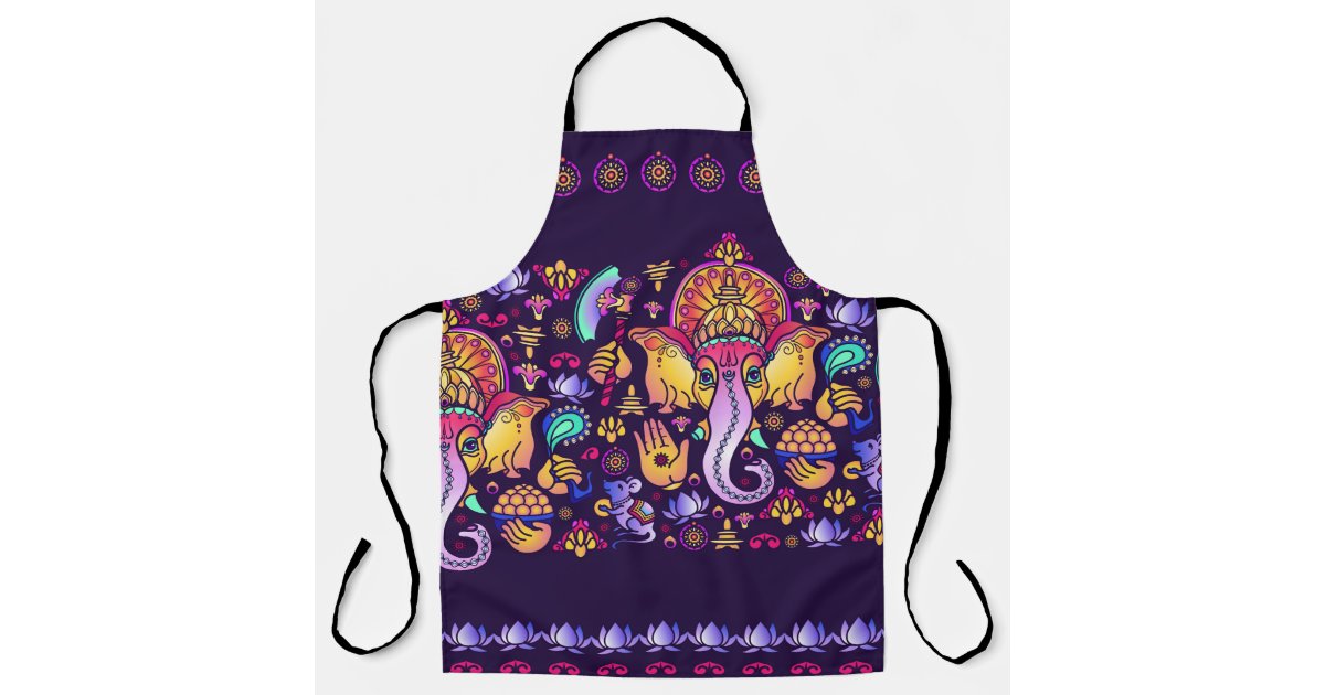 Hindu God Ganesha and Indian symbols in strip shap Apron | Zazzle