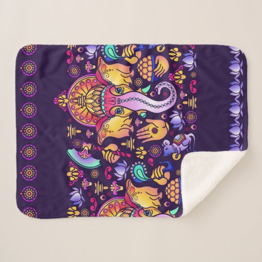 Hindu God Ganesha and Indian symbols in strip shap Sherpa Blanket | Zazzle