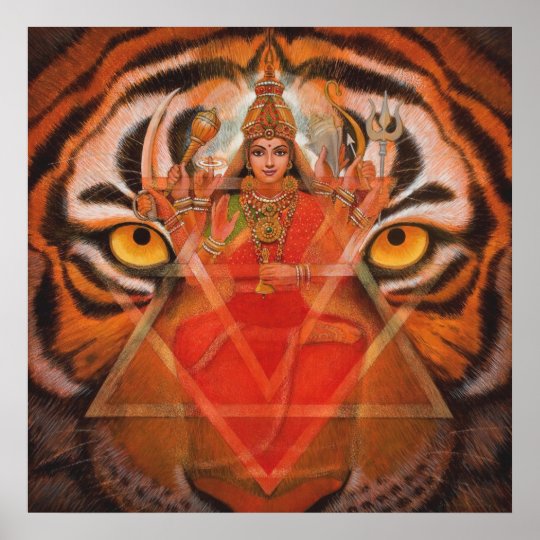 Hindu Goddess Durga and Tiger Art Poster | Zazzle.com