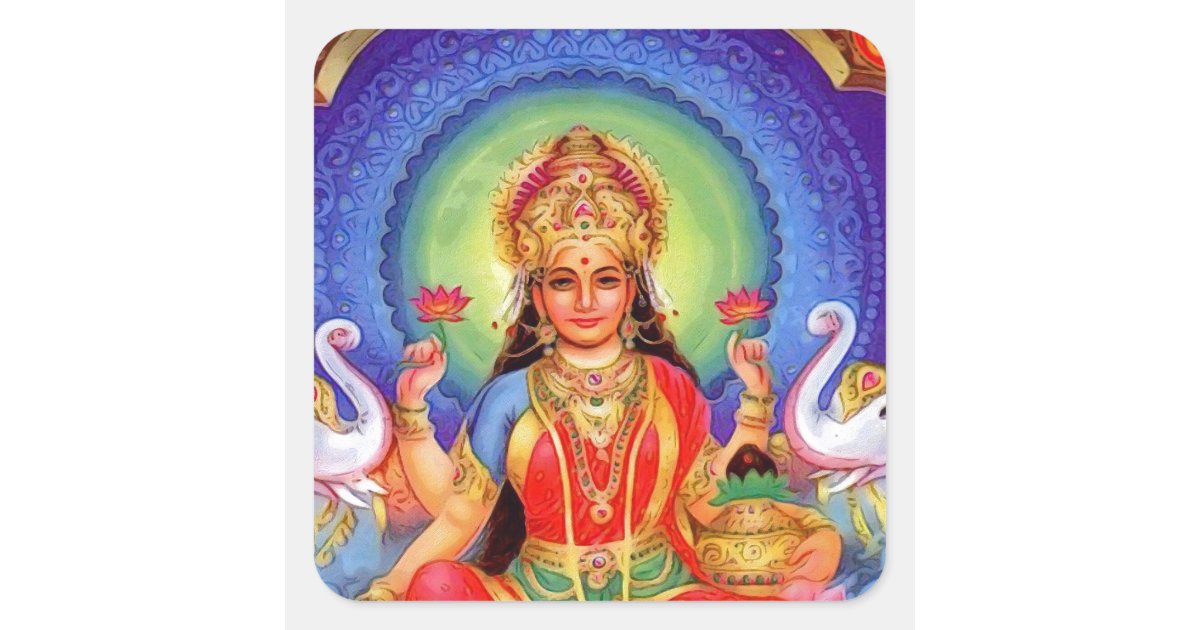 Hindu Goddess Lakshmi Maa Square Sticker | Zazzle