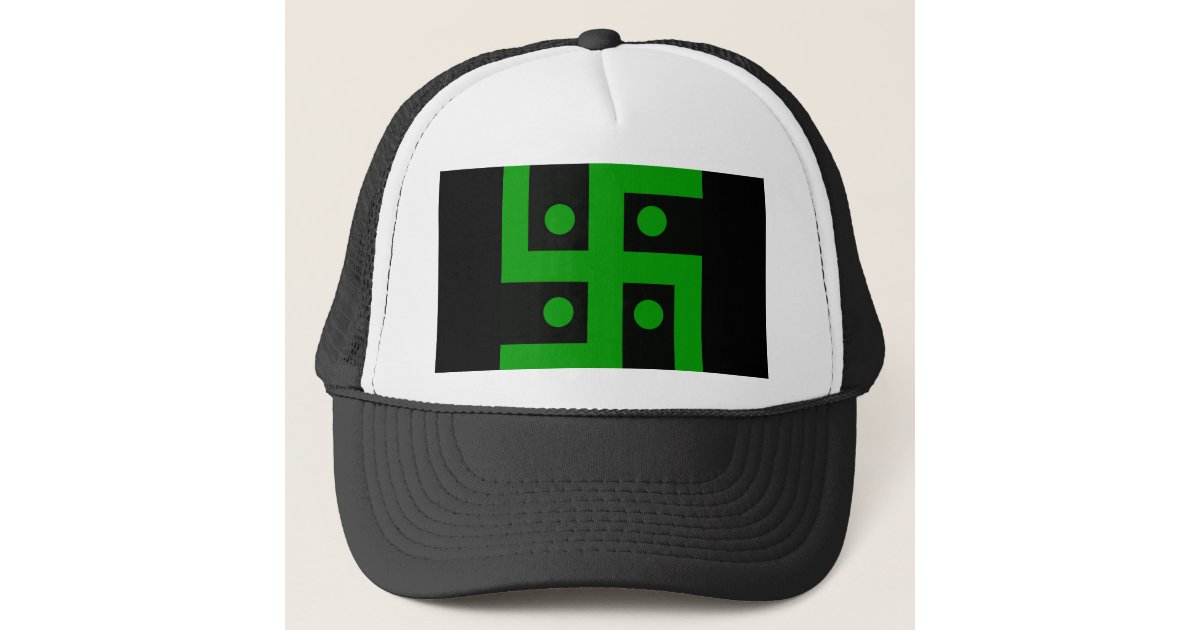 Hindu swastika (green on black background) trucker hat | Zazzle