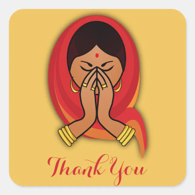 Hindu Woman in Namaste Pose Thank You Square Sticker | Zazzle