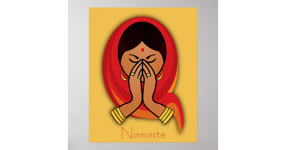 Hindu Woman with Head Scarf in Namaste Greeting Poster | Zazzle