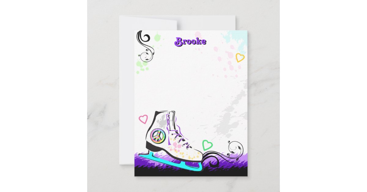 Hip and Colorful Ice Skate Note Card | Zazzle