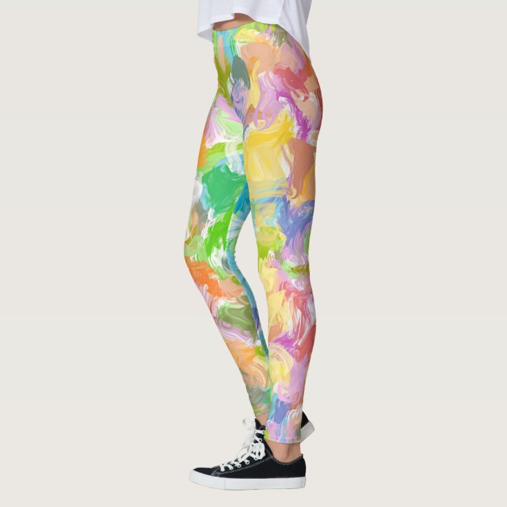 Hip Colorful Vibrant Summer Paint Splatter Pattern Leggings | Zazzle