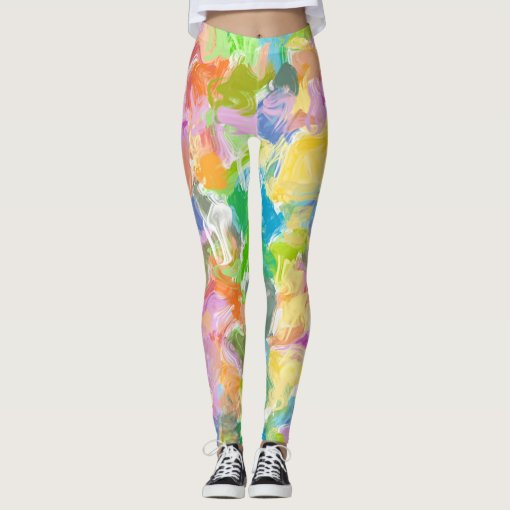 Hip Colorful Vibrant Summer Paint Splatter Pattern Leggings | Zazzle