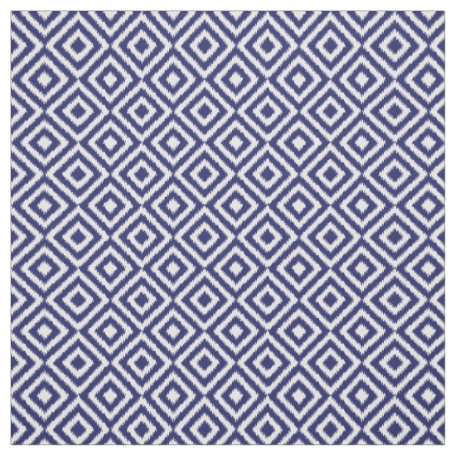 Chic blue and white ikat tribal diamond pattern fabric | Zazzle