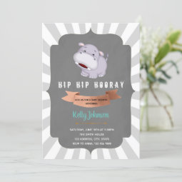 Hip hippo hooray baby shower invitation | Zazzle
