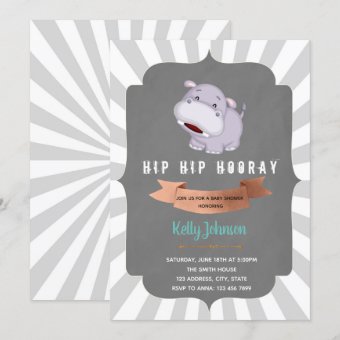 Hip hippo hooray baby shower invitation | Zazzle
