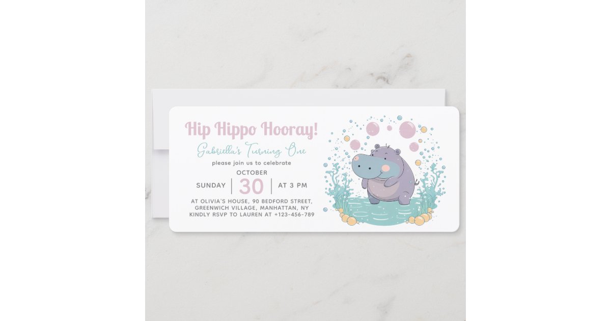 Hip Hippo Hooray Kids Birthday Party Invitation | Zazzle