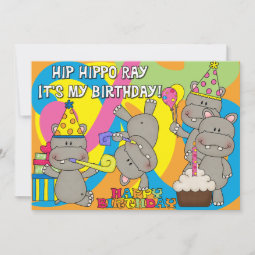 Hip Hippo Ray Custom Birthday Invitation | Zazzle