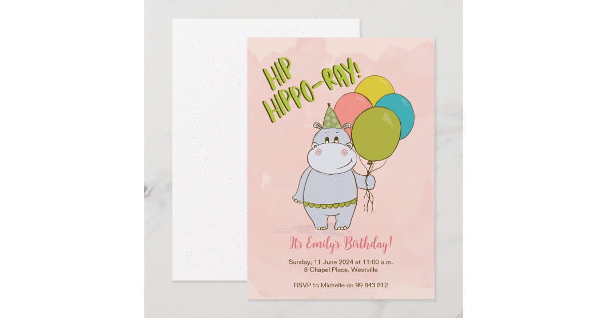 Hip Hippo-Ray Kids Birthday Invitation | Zazzle