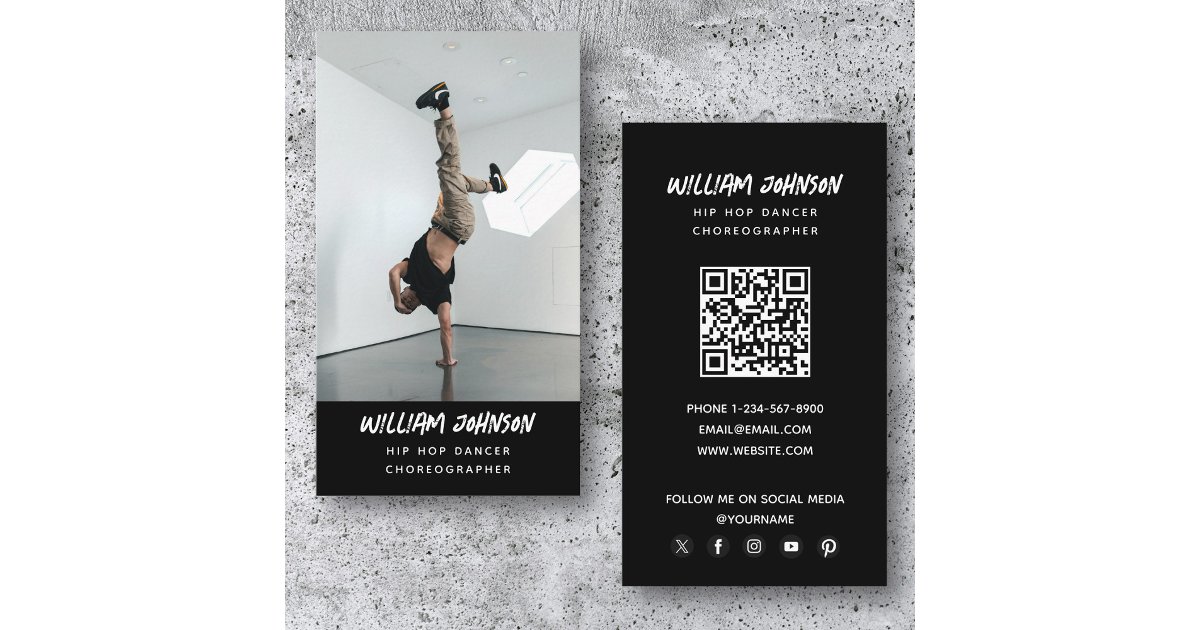 Hip Hop Dancer Modern Photo Social Media QR Code Business Card | Zazzle