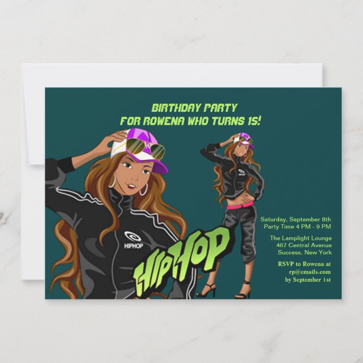 Hip Hop Girl Birthday Party Invitation | Zazzle