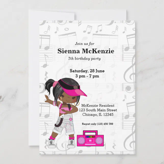 Hip hop girl invitation | Zazzle