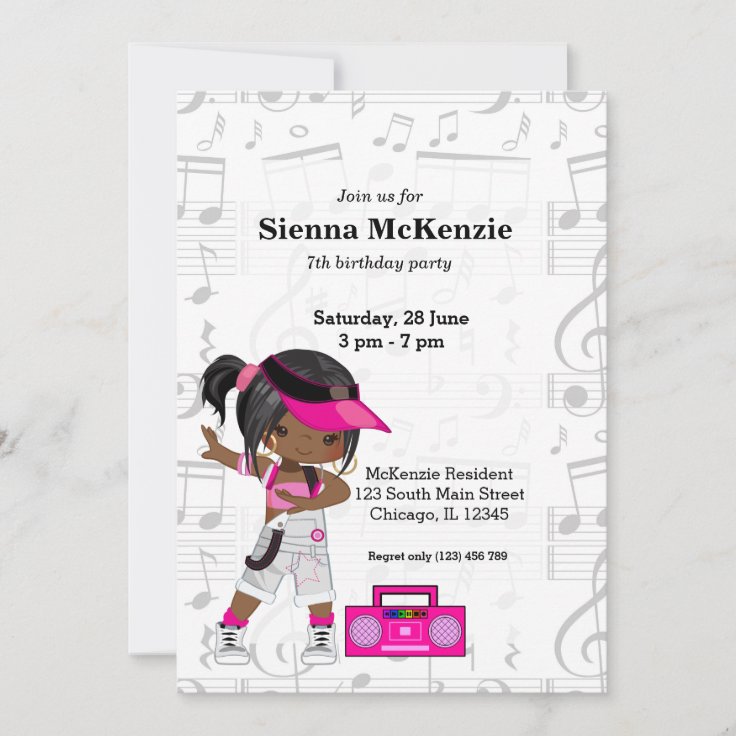 Hip hop girl invitation | Zazzle