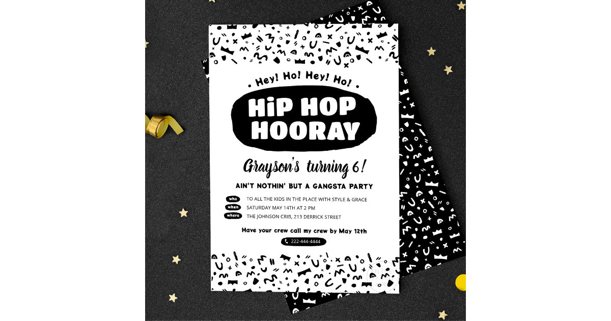 Hip Hop Hooray Birthday, 90s Old School Rap Lyric Invitation | Zazzle