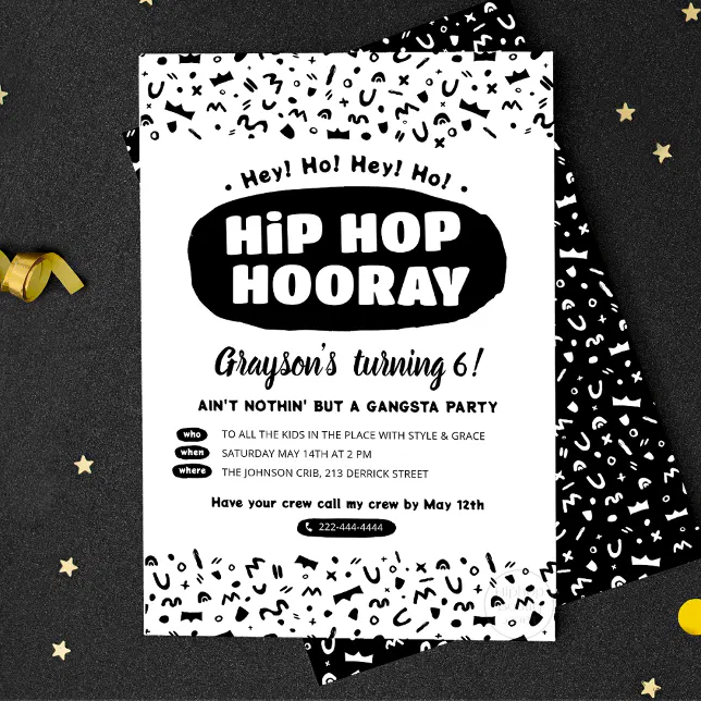 Hip Hop Hooray Birthday, 90s Old School Rap Lyric Invitation | Zazzle