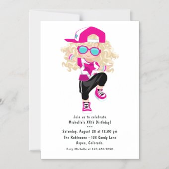 Hip Hop Rap Girl Break Dancer Birthday Party Magnetic Invitation | Zazzle