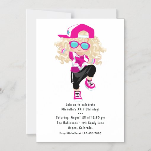 Hip Hop Rap Girl Break Dancer Birthday Party Magnetic Invitation | Zazzle