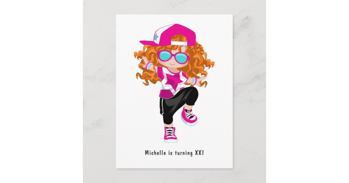 Hip Hop Rap Girl Break Dancer Birthday Party Postcard | Zazzle